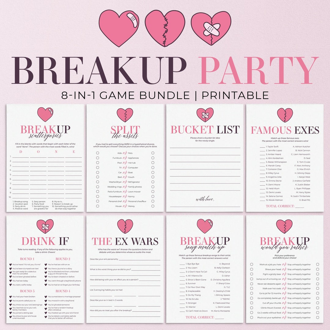 Breakup Party Games Bundle Printable Breakup Games Divorce Newly Single ...