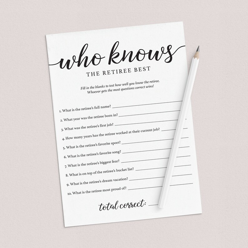 Who Knows the Retiree Best Retirement Party Game Printable - Etsy