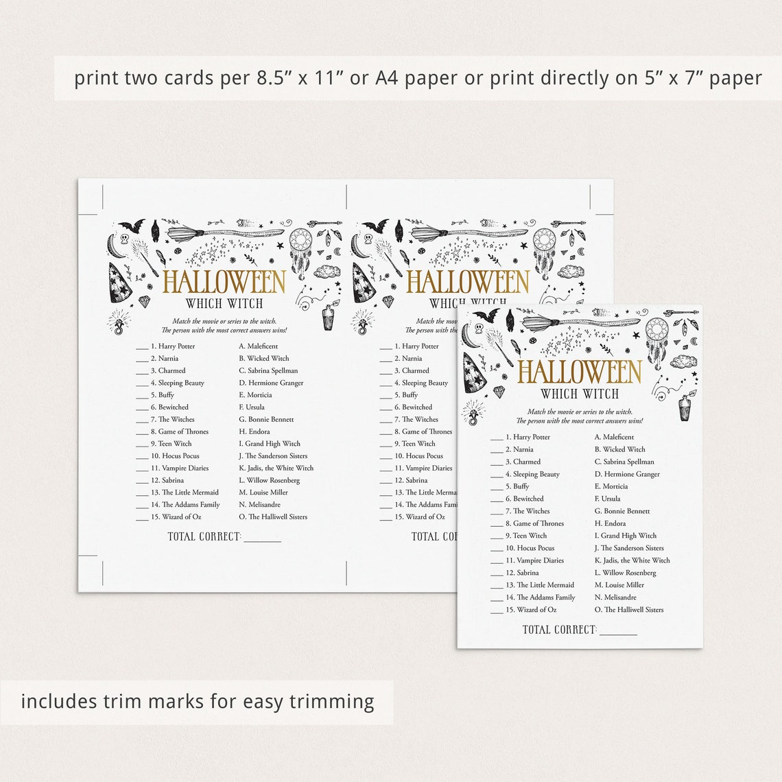 Which Witch Game Printable Halloween Witch Matching Game Witches ...