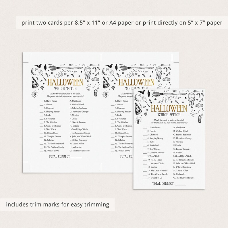 Which Witch Game Printable Halloween Witch Matching Game Witches ...