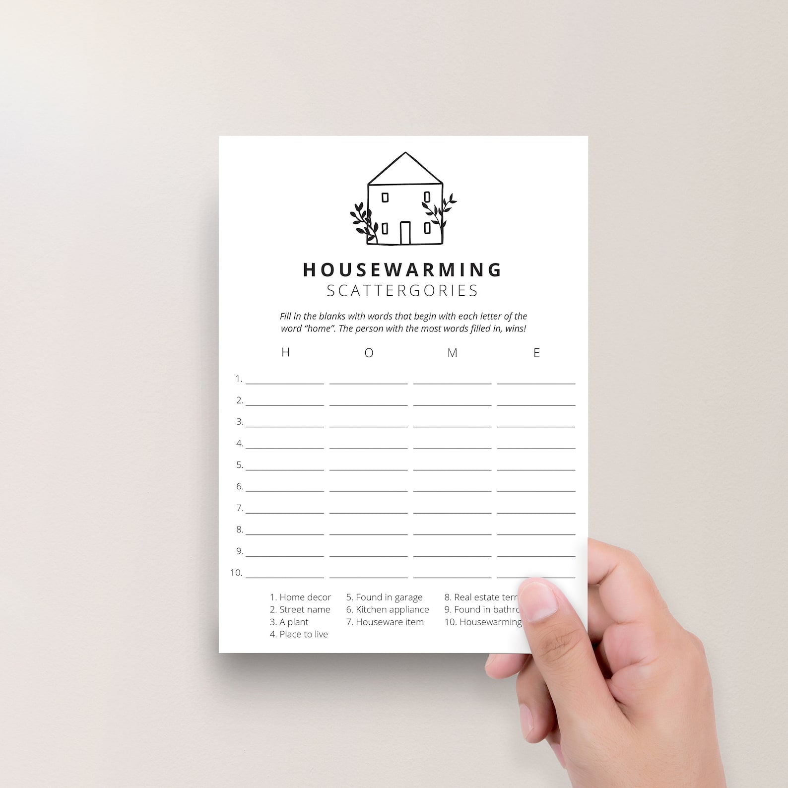 Housewarming Games Printable Minimal Housewarming Party Games Modern ...