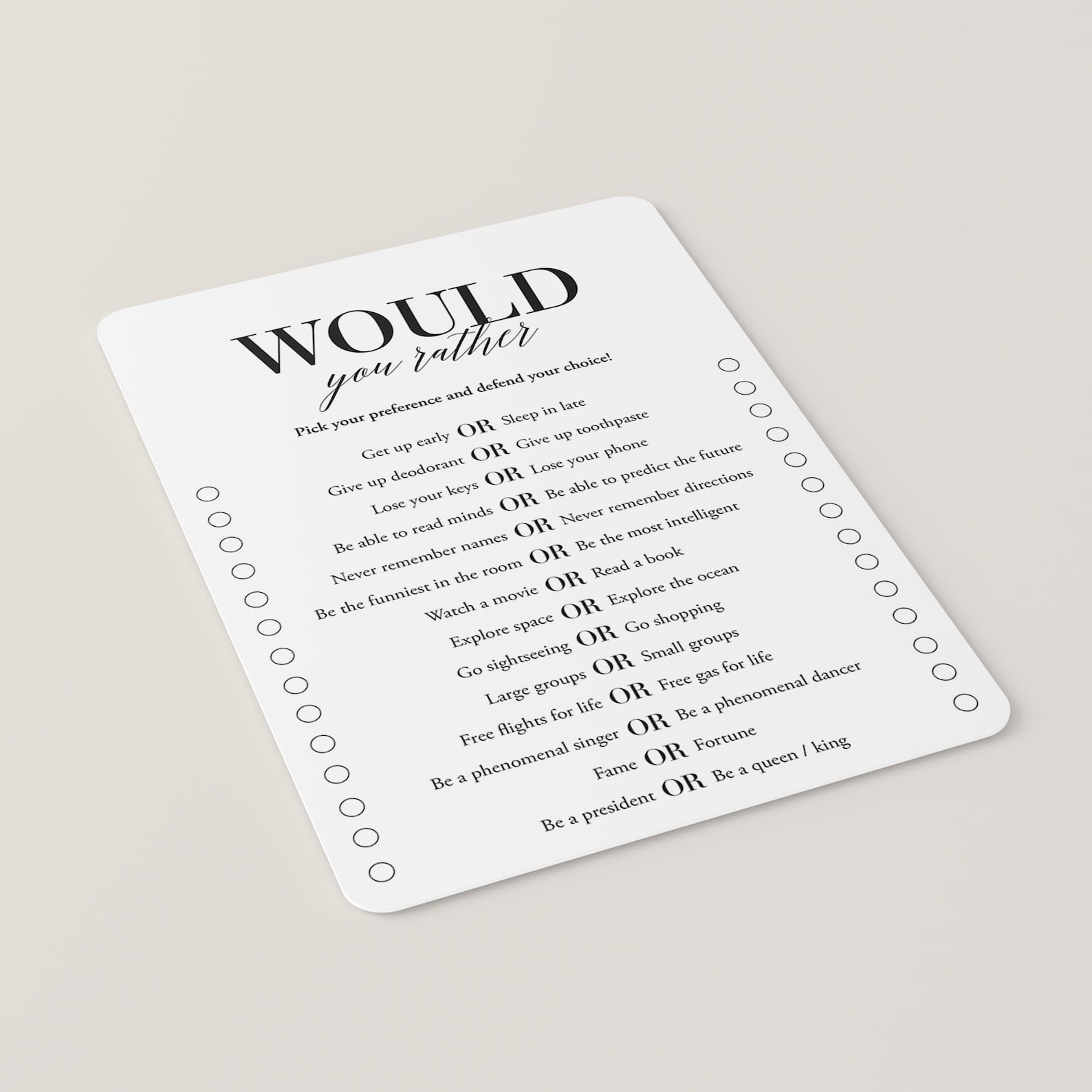 Would You Rather Icebreaker Game Printable This or That Questions for ...