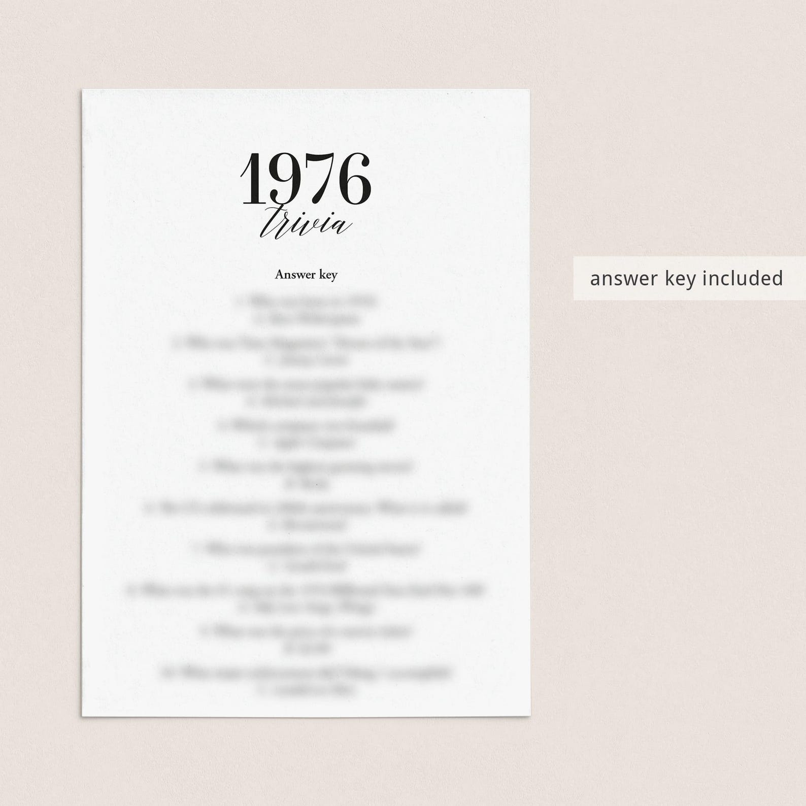 1976 Trivia Printable 50th Birthday Party 1976 Games Back in 1976 Party ...