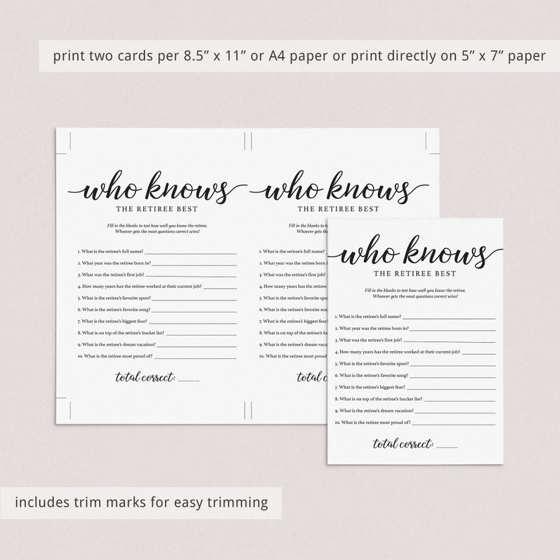 Who Knows the Retiree Best Retirement Party Game Printable - Etsy