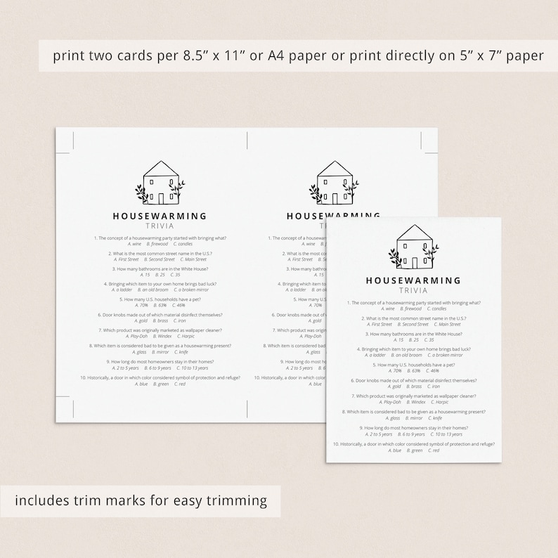 Housewarming Trivia Printable House Trivia Quiz With Answers - Etsy
