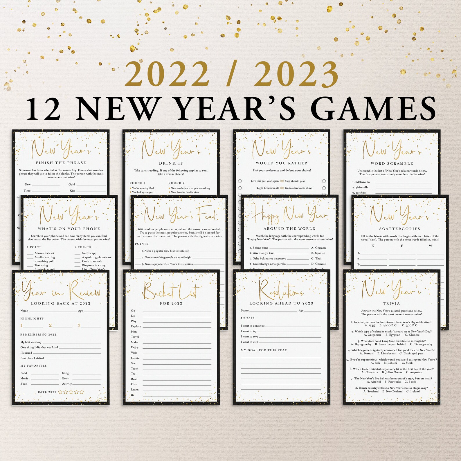 New Years Games Printable New Year's Eve Game Bundle New - Etsy