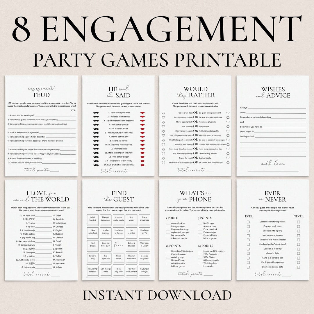 Printable Engagement Party Games Engagement Game Bundle Proposal ...