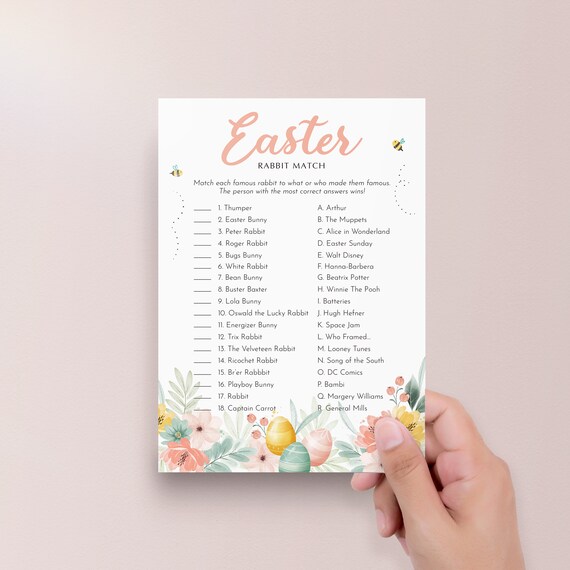 Easter Rabbit Match Game Printable Fun Easter Game for Adults | Etsy