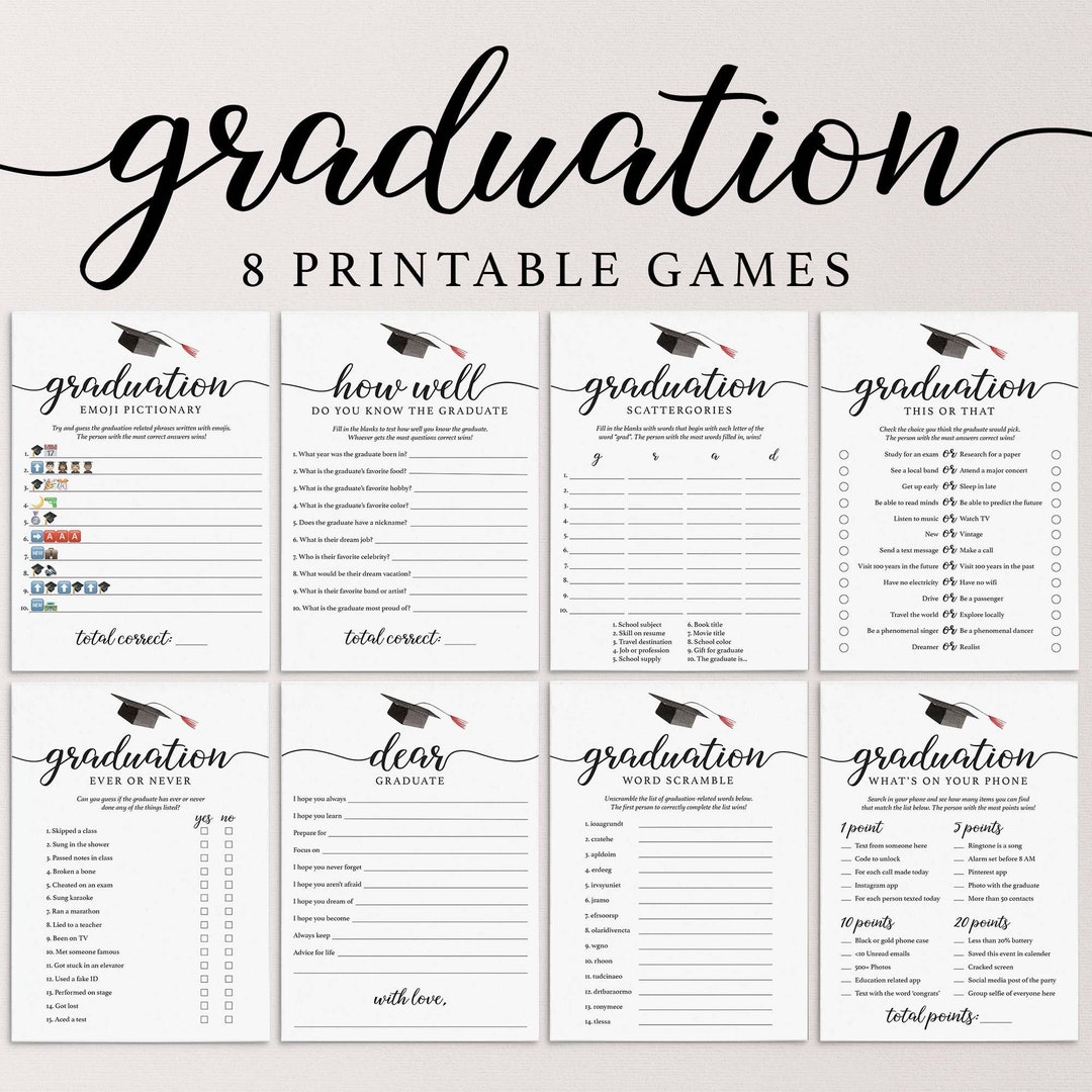 Graduation Party Games Bundle Printable Elegant Graduation Games ...