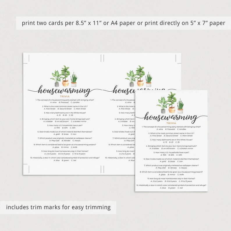 Housewarming Party Trivia Game Printable Housewarming Quiz - Etsy