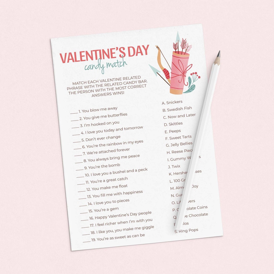 Valentine's Day Candy Bar Game Printable Candy Bar Match up Funny ...