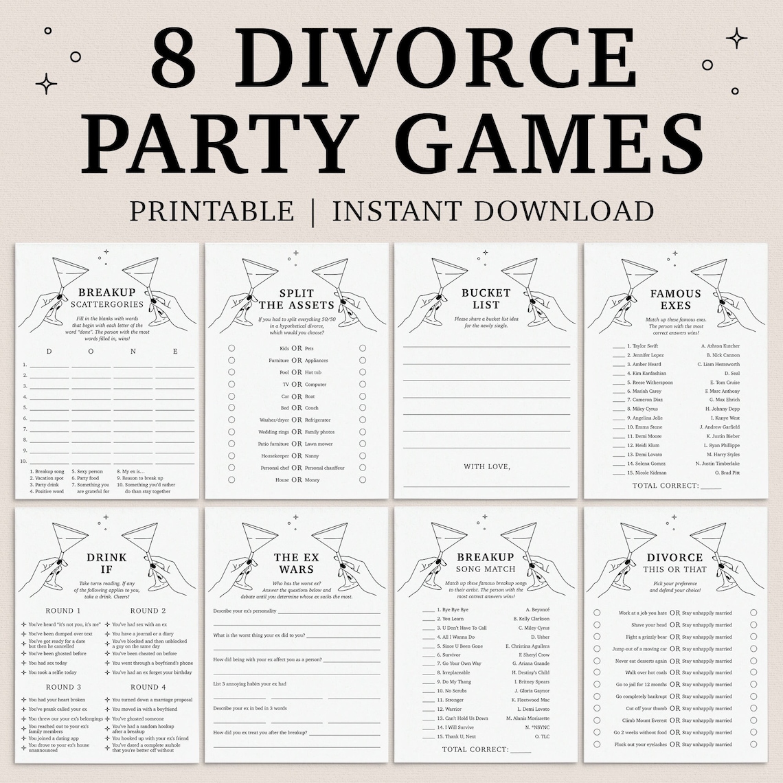 Divorce Party Games Bundle Printable Breakup Party Games Divorce ...