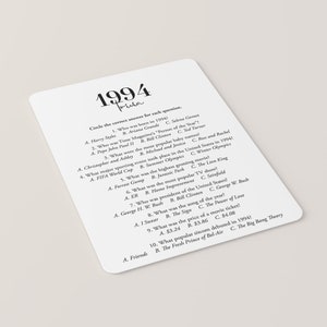 1994 Quiz Printable Fun Facts About 1994 31st Birthday Born in 1994 ...