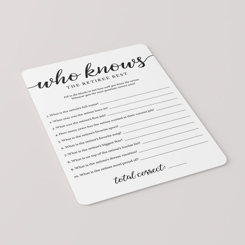 Who Knows the Retiree Best Retirement Party Game Printable - Etsy