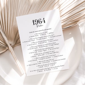 1964 Trivia Facts About 1964 Printable 60s Quiz 60th Birthday Ideas ...