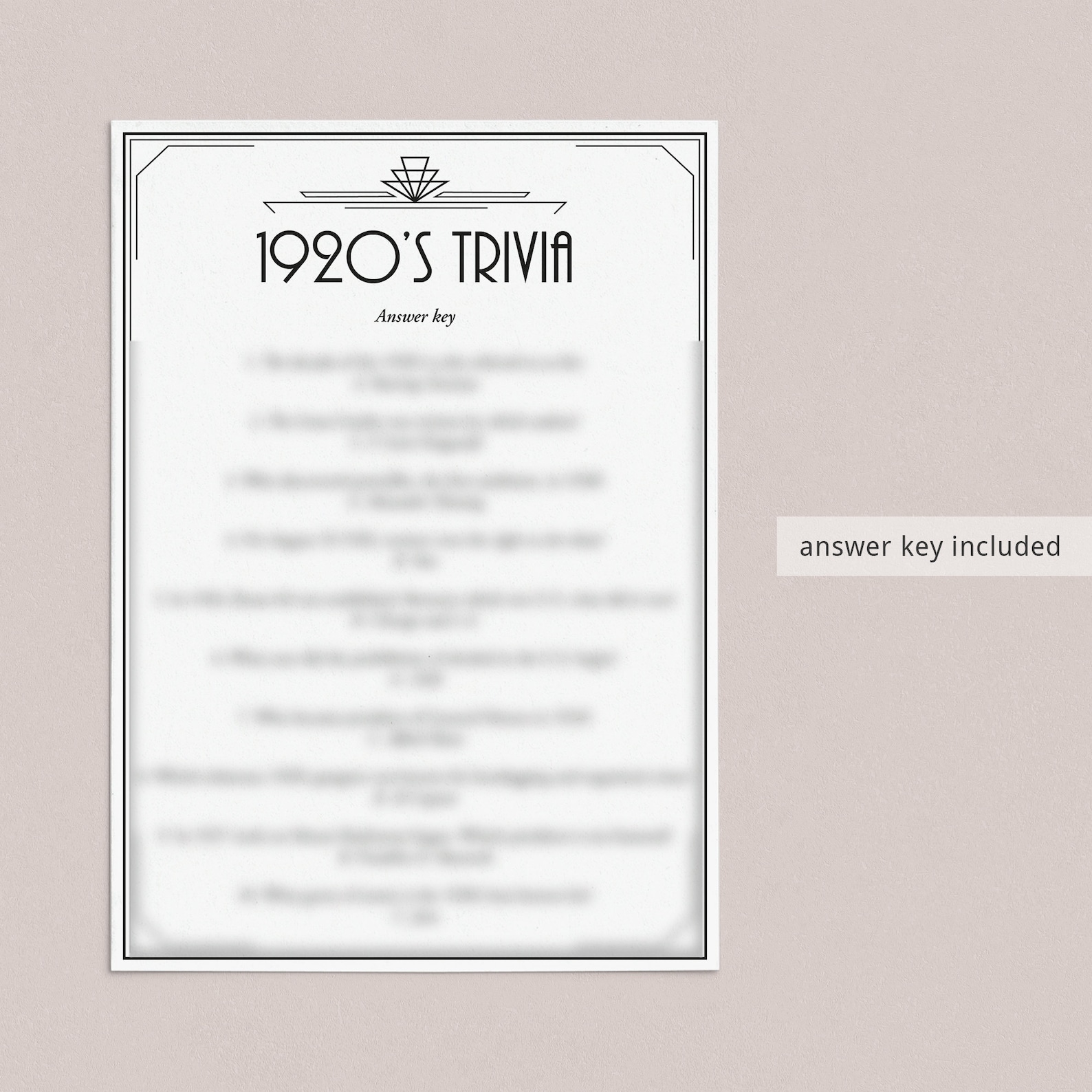 1920s Trivia Printable 1920's Gatsby Party Game Speakeasy Party Decor ...