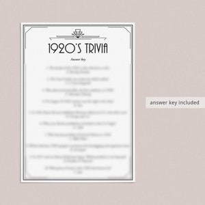 1920s Trivia Printable 1920's Gatsby Party Game Speakeasy Party Decor ...