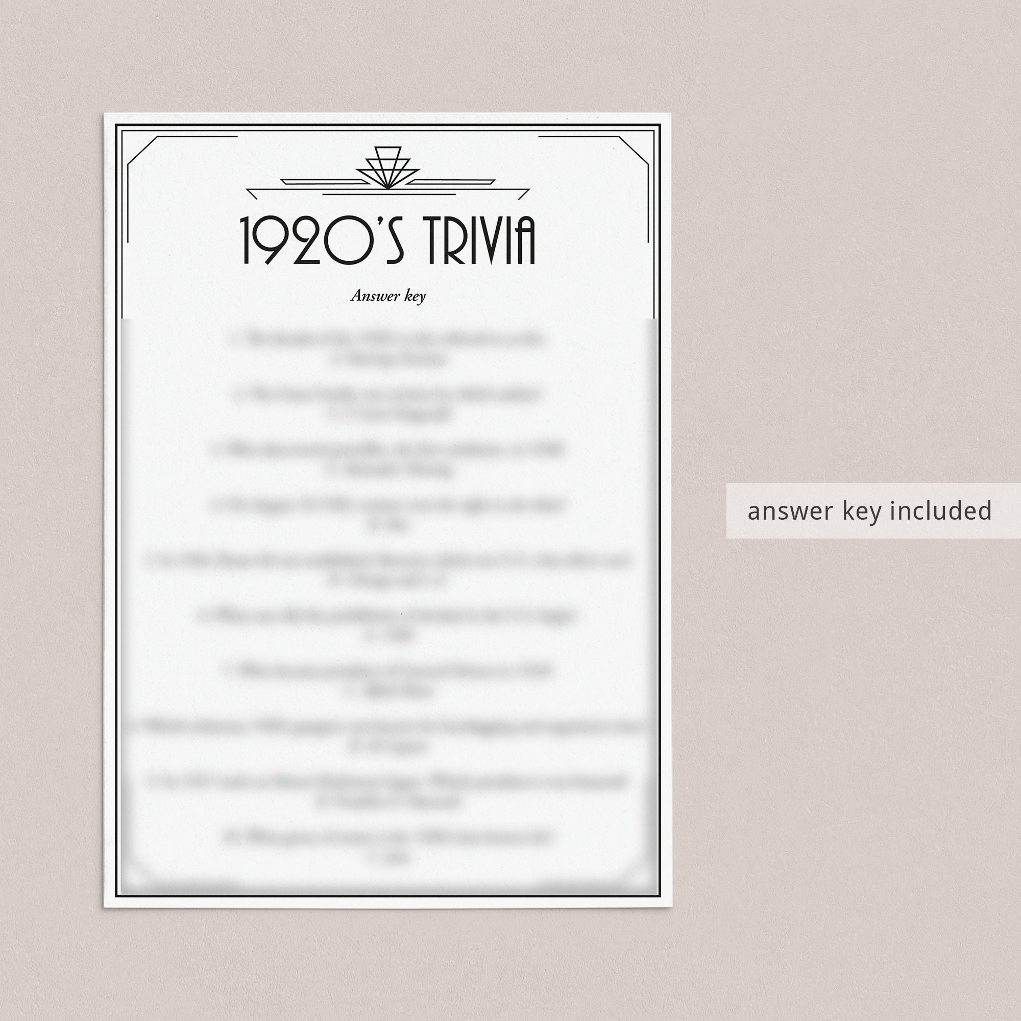 1920s Trivia Printable 1920's Gatsby Party Game Speakeasy Party Decor ...
