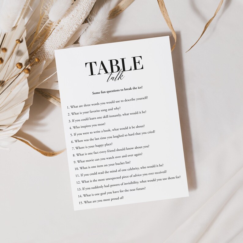 Printable Conversation Starter Table Talk Topics Instant - Etsy
