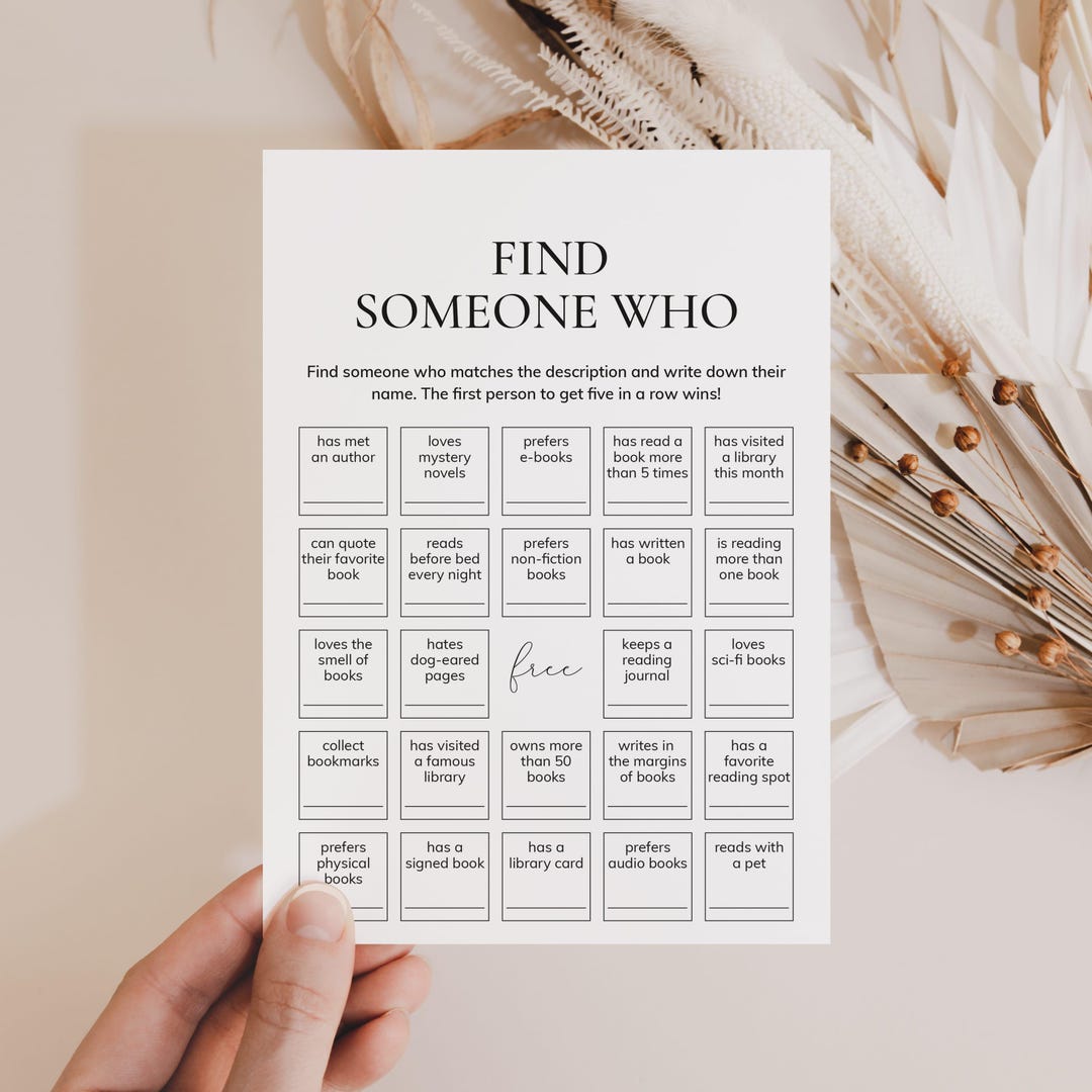 Book Club Icebreaker Bingo Find Someone Who Printable Bookclub Bingo ...
