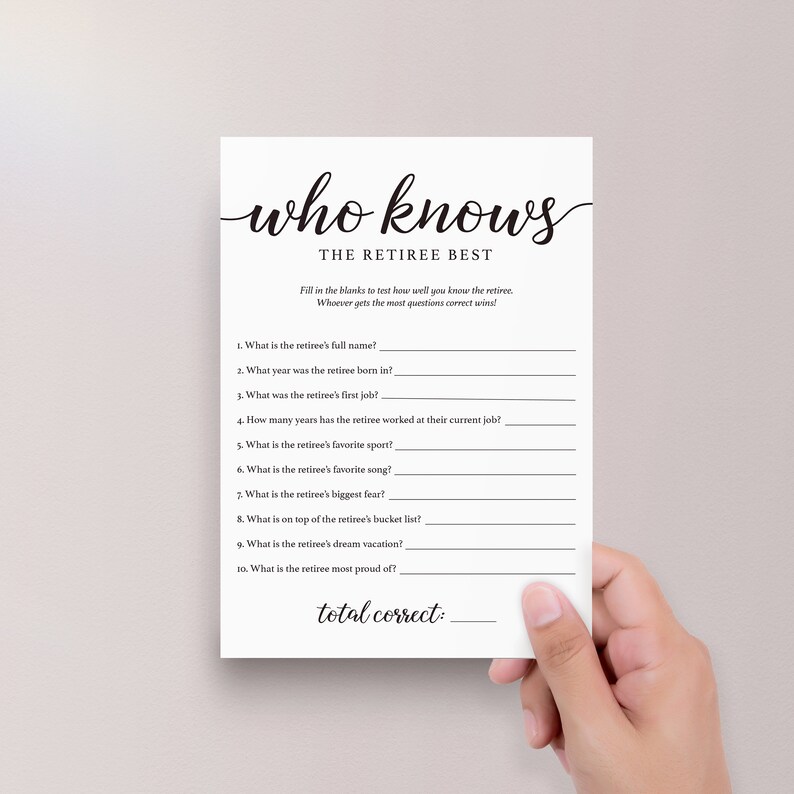 Who Knows the Retiree Best Retirement Party Game Printable - Etsy