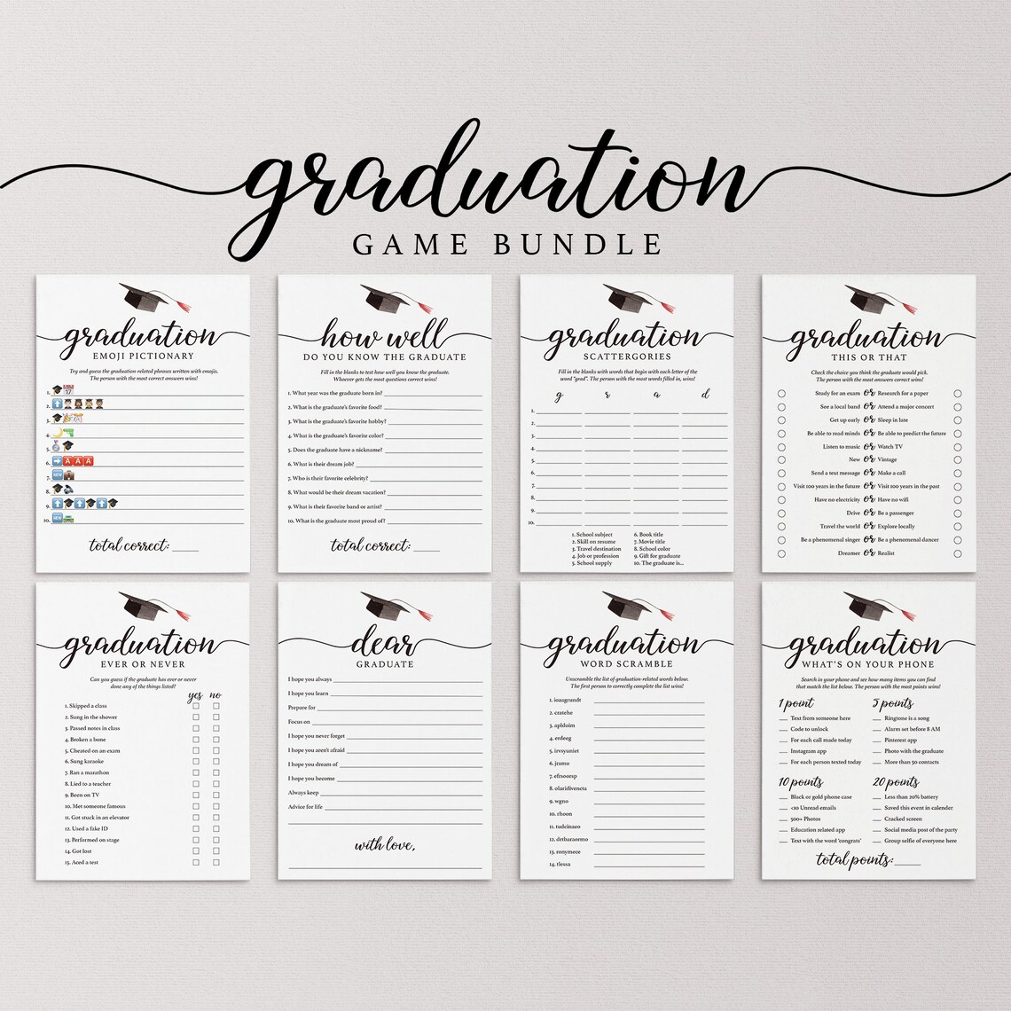 Graduation Party Games Bundle Printable Elegant Graduation - Etsy