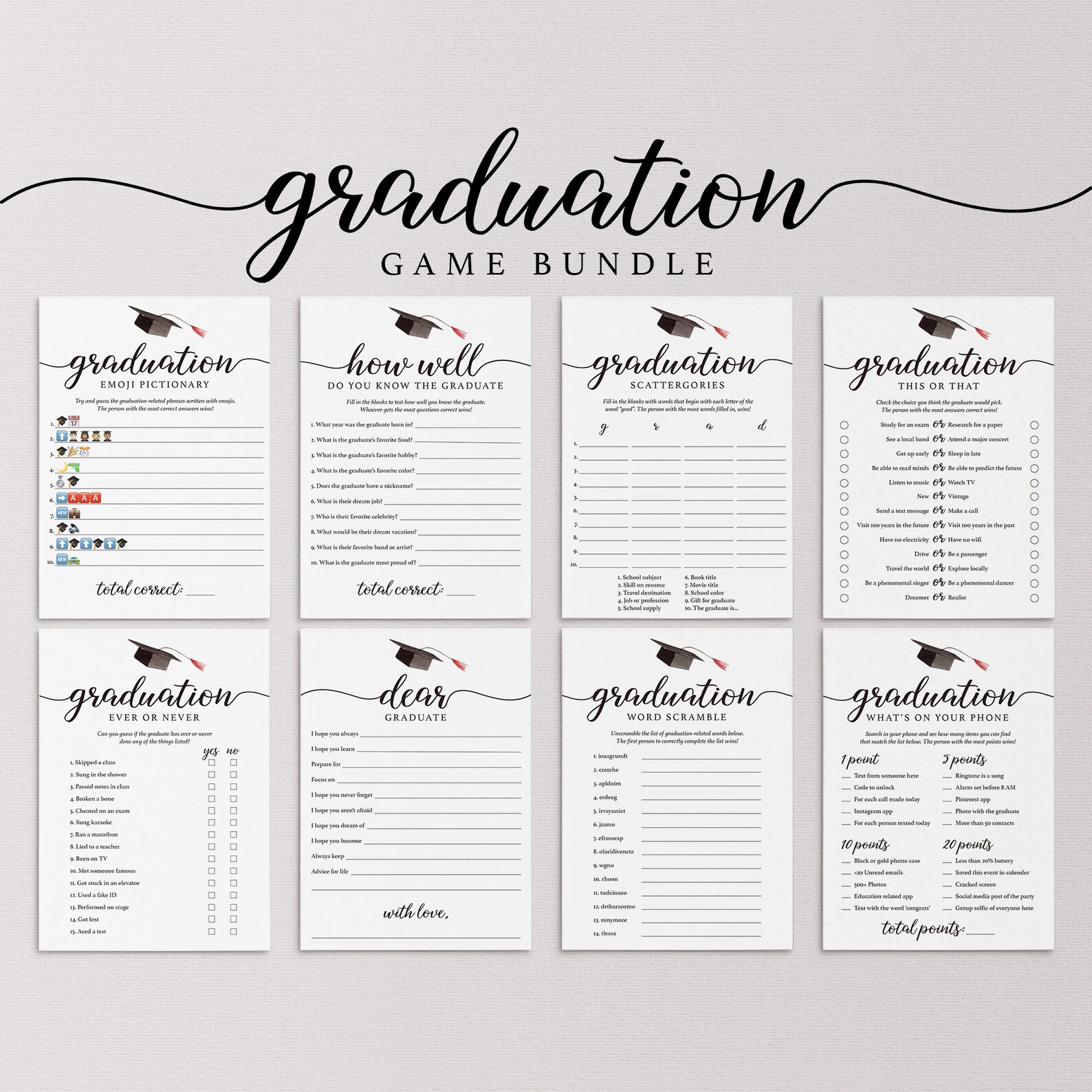 Graduation Party Games Bundle Printable Elegant Graduation - Etsy