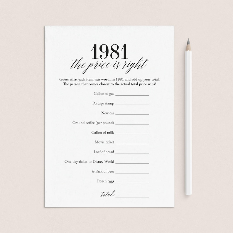 1981 the Price is Right Game Printable 45th Birthday Card Cost of ...