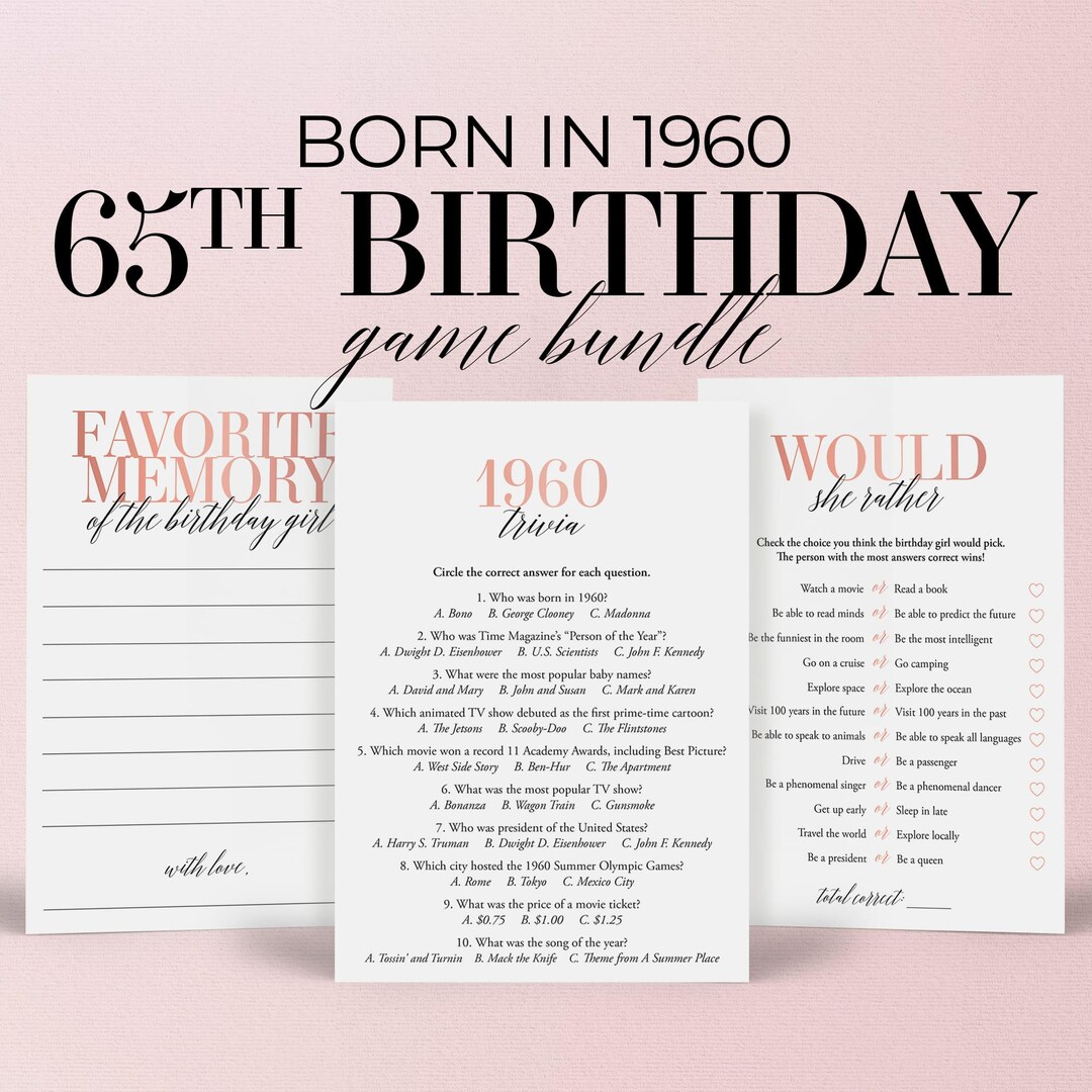65th Birthday Games for Women Printable 65th Birthday Party Games Adult ...