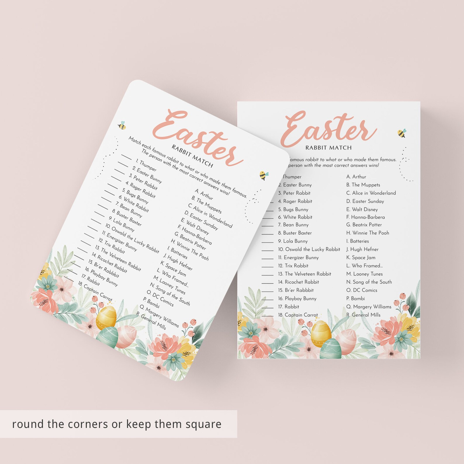 Easter Rabbit Match Game Printable Fun Easter Game for Adults | Etsy