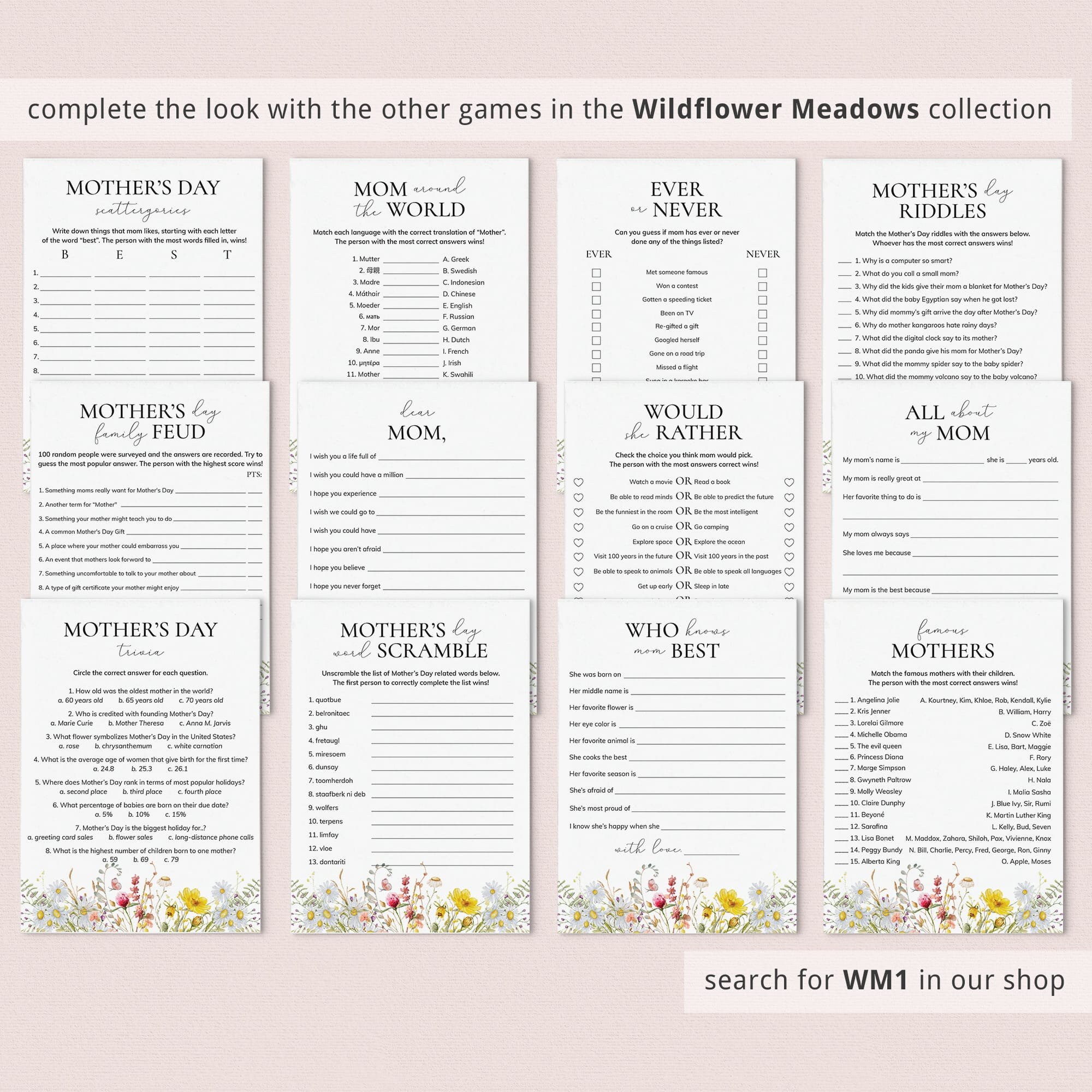 Mothers Day Family Feud Game Printable Mother's Day Feud Mothers Day ...