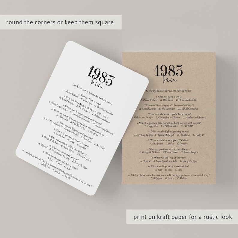 1983 Quiz Printable Fun Facts About 1983 40th Birthday Game - Etsy ...
