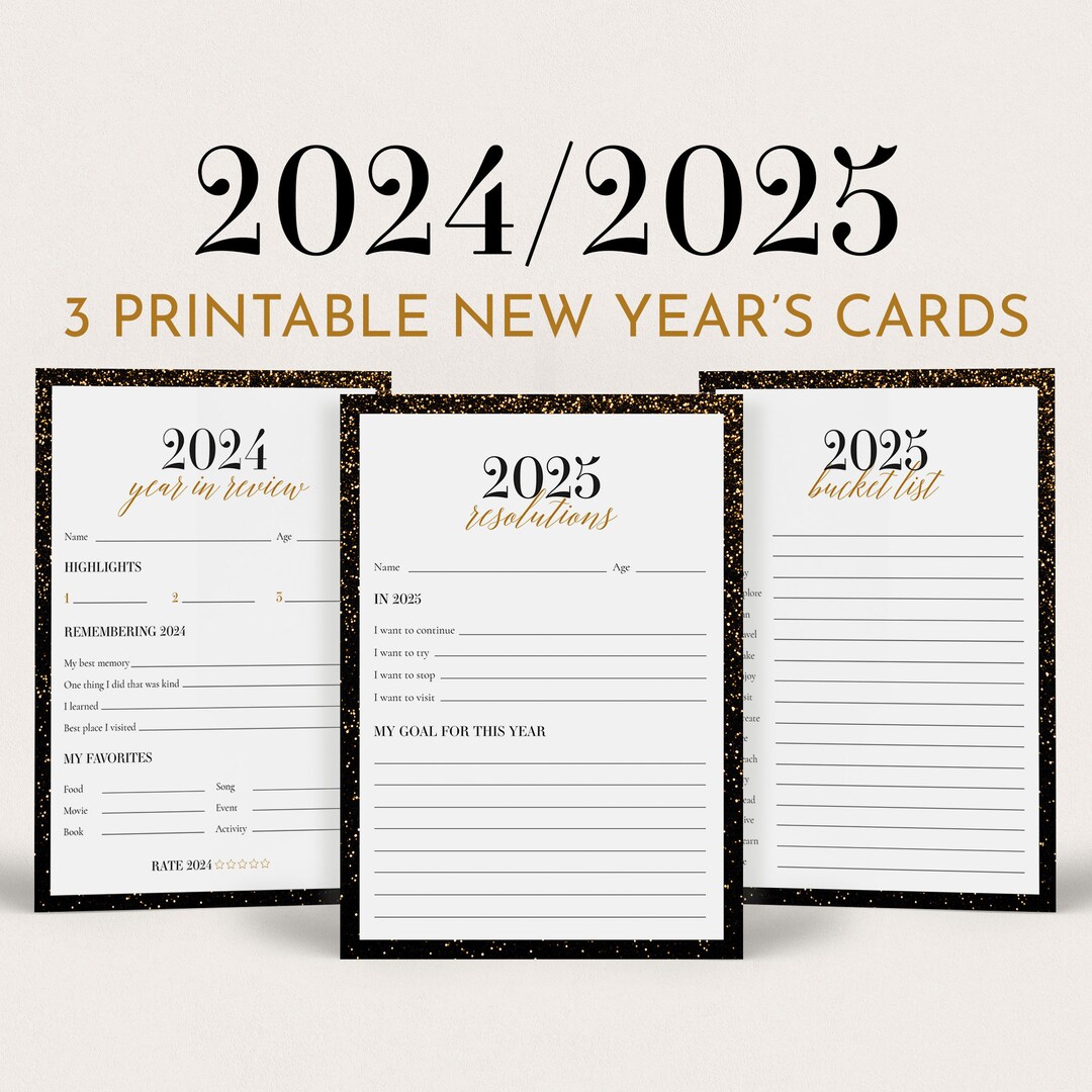 2025 New Years Resolutions List 2024 Reflections Cards New Years Printables End of Year ...
