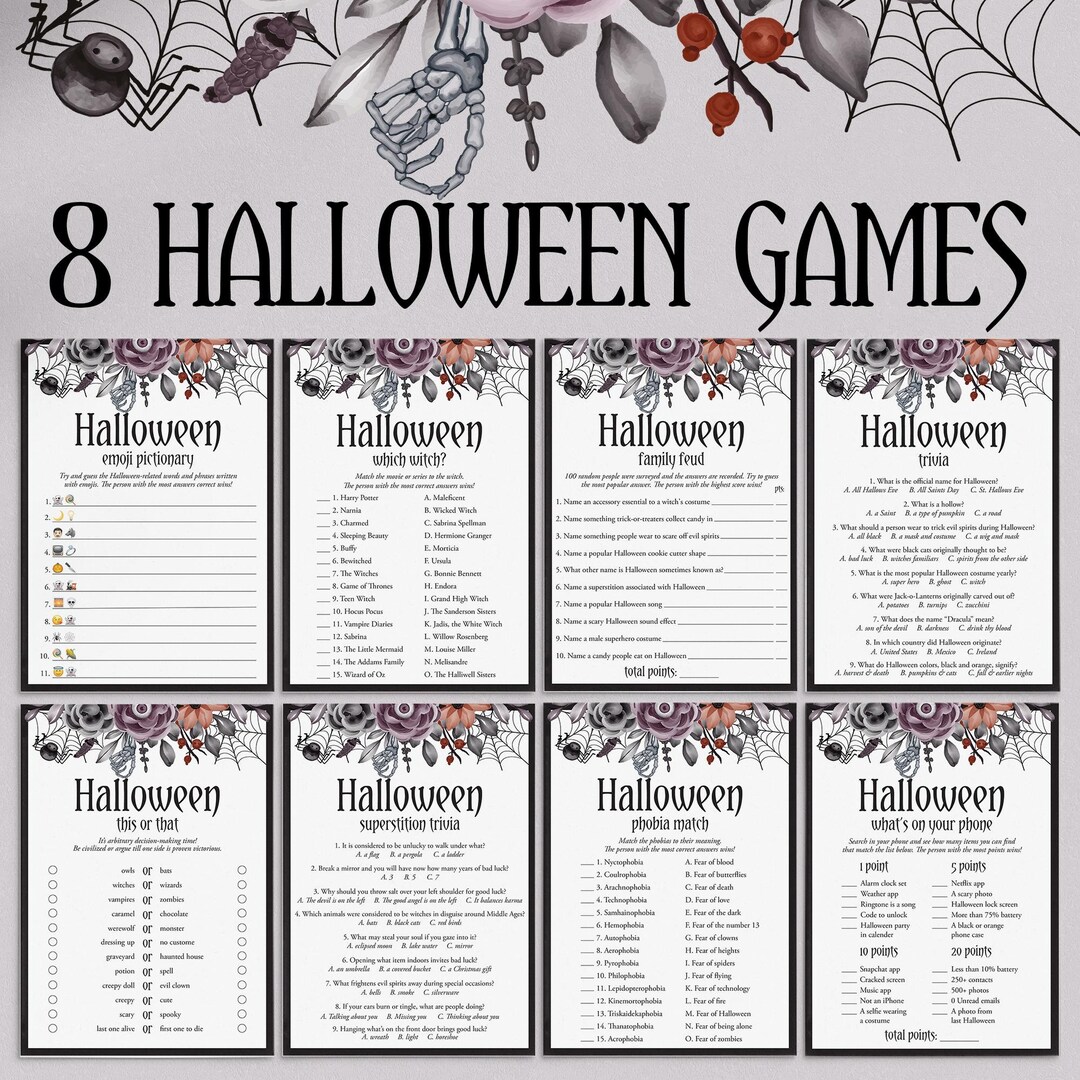 Halloween Party Games Bundle Printable Dark Moody Halloween Games Black ...