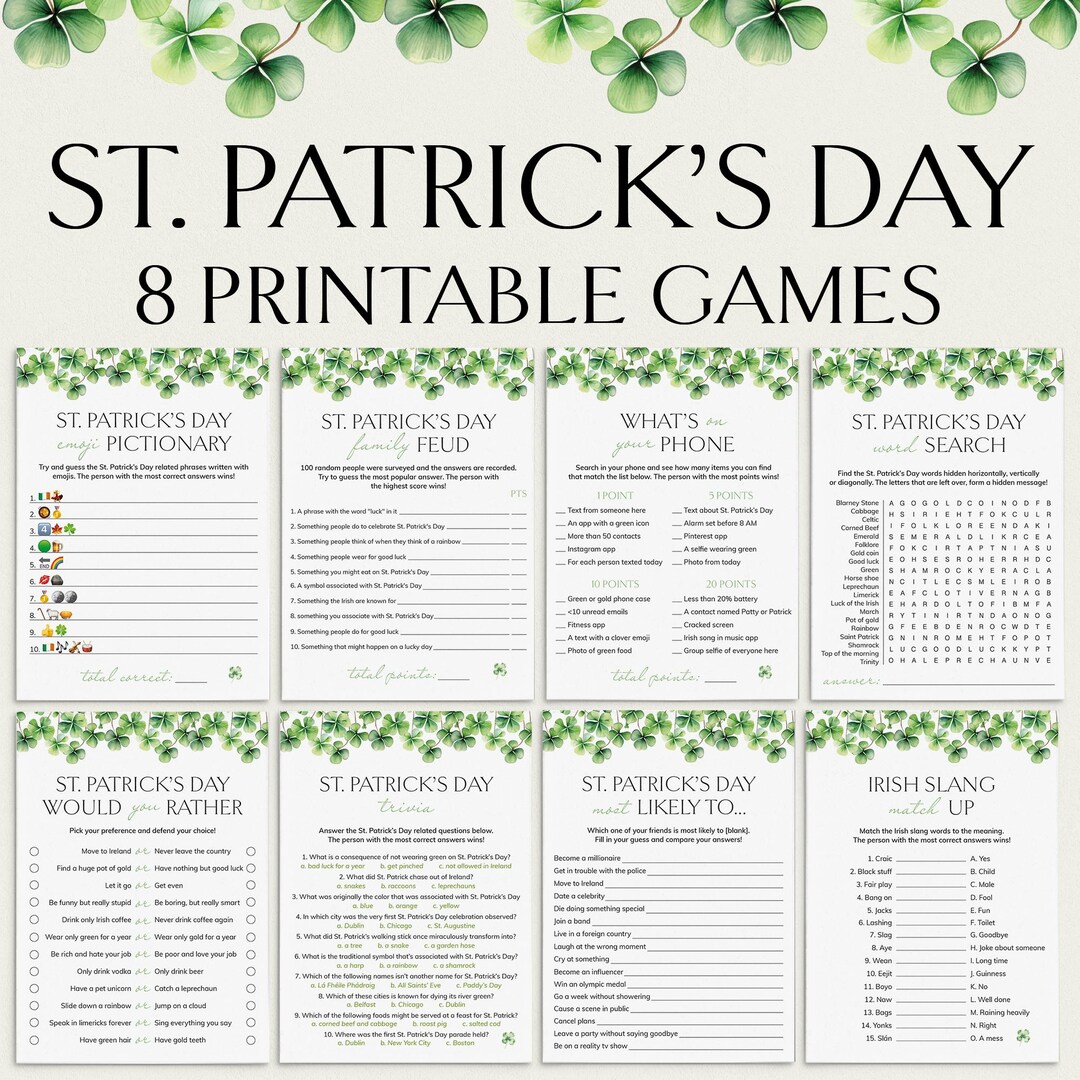 St Patricks Day Games Printable St Patties Day Game Bundle Irish Games ...
