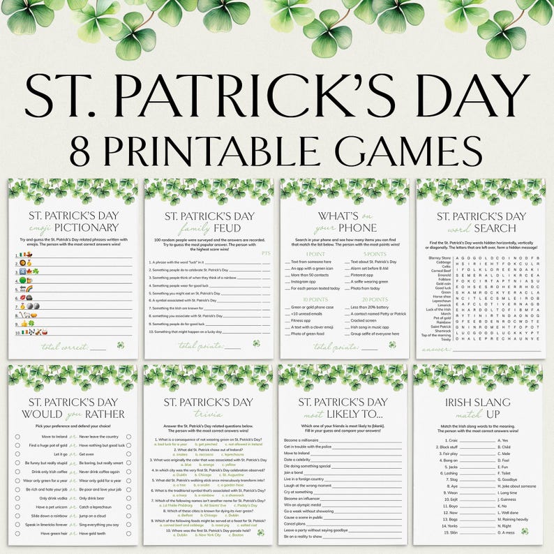 St Patricks Day Games Printable St Patties Day Game Bundle Irish Games ...