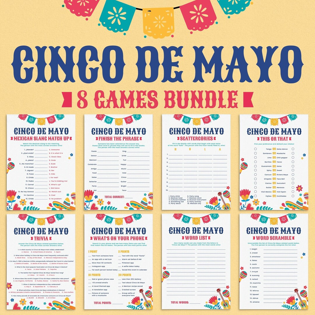 Cinco De Mayo Games Printable Cinco De Mayo Party Game Bundle 5 De Mayo ...
