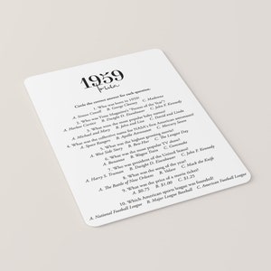 1959 Trivia Printable Back in 1959 66th Birthday Game Born in 1959 Quiz ...