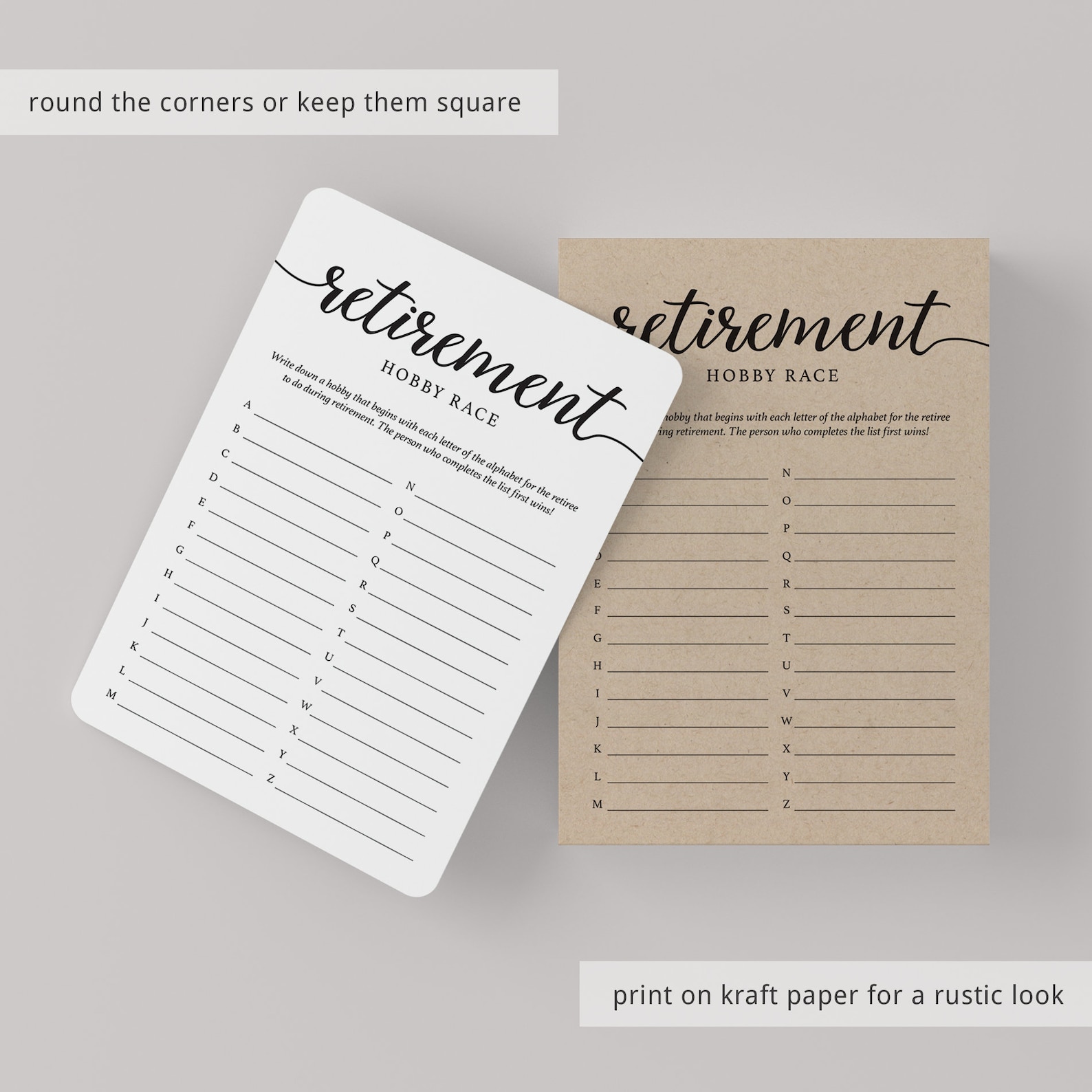 Retirement Games Printable Calligraphy Retirement Game Bundle Family ...
