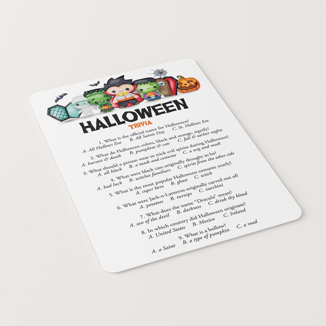 Kids Halloween Trivia Printable Halloween Quiz for Kids Fun - Etsy