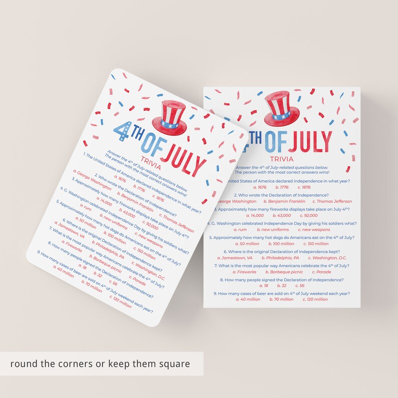 4th of July Trivia Printable USA Quiz Fourth of July Facts USA | Etsy