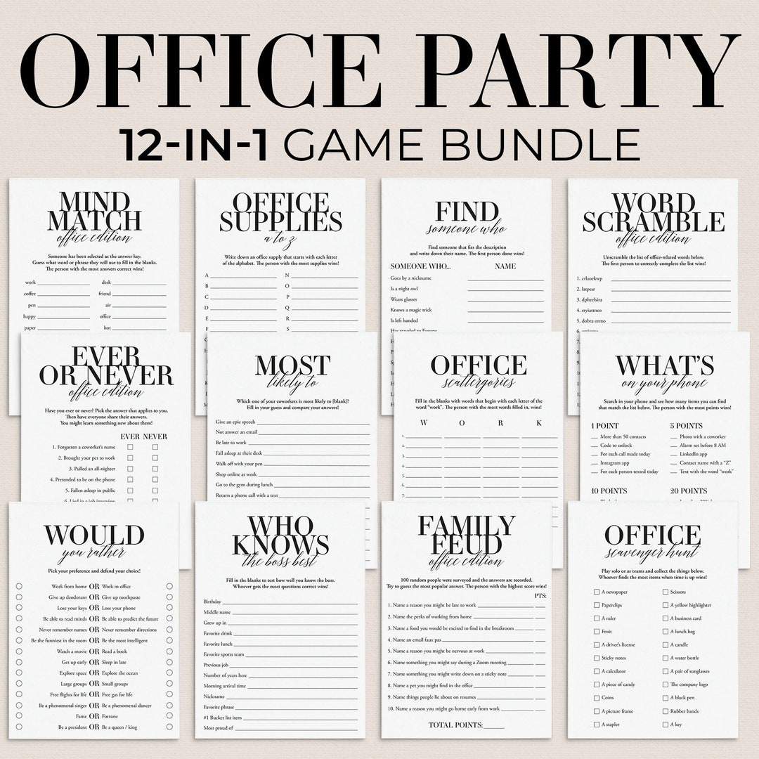 Office Party Games Bundle Printable Games for Work Team Building ...