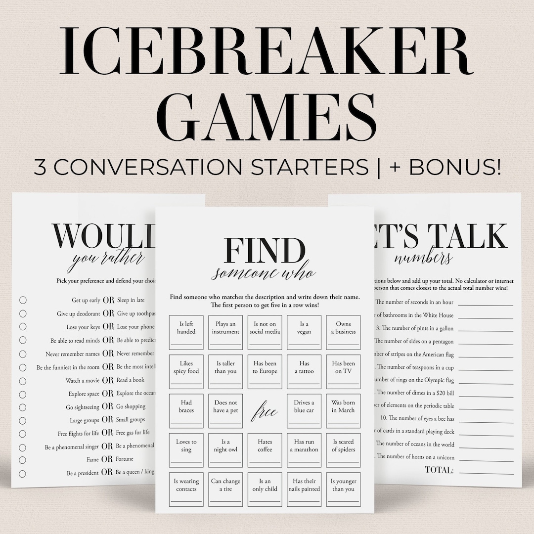 Conversation Starters Printable Fun Icebreaker Games for Adults Group ...