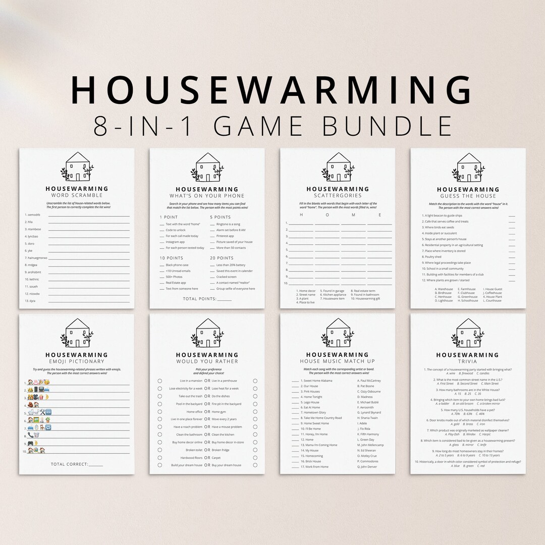 Housewarming Games Printable Minimal Housewarming Party Games Modern ...