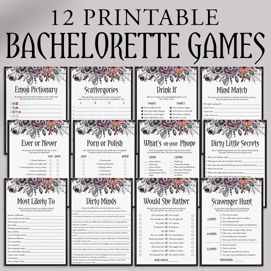 Halloween Bachelorette Party Games Printable Gothic Black Floral Moody ...
