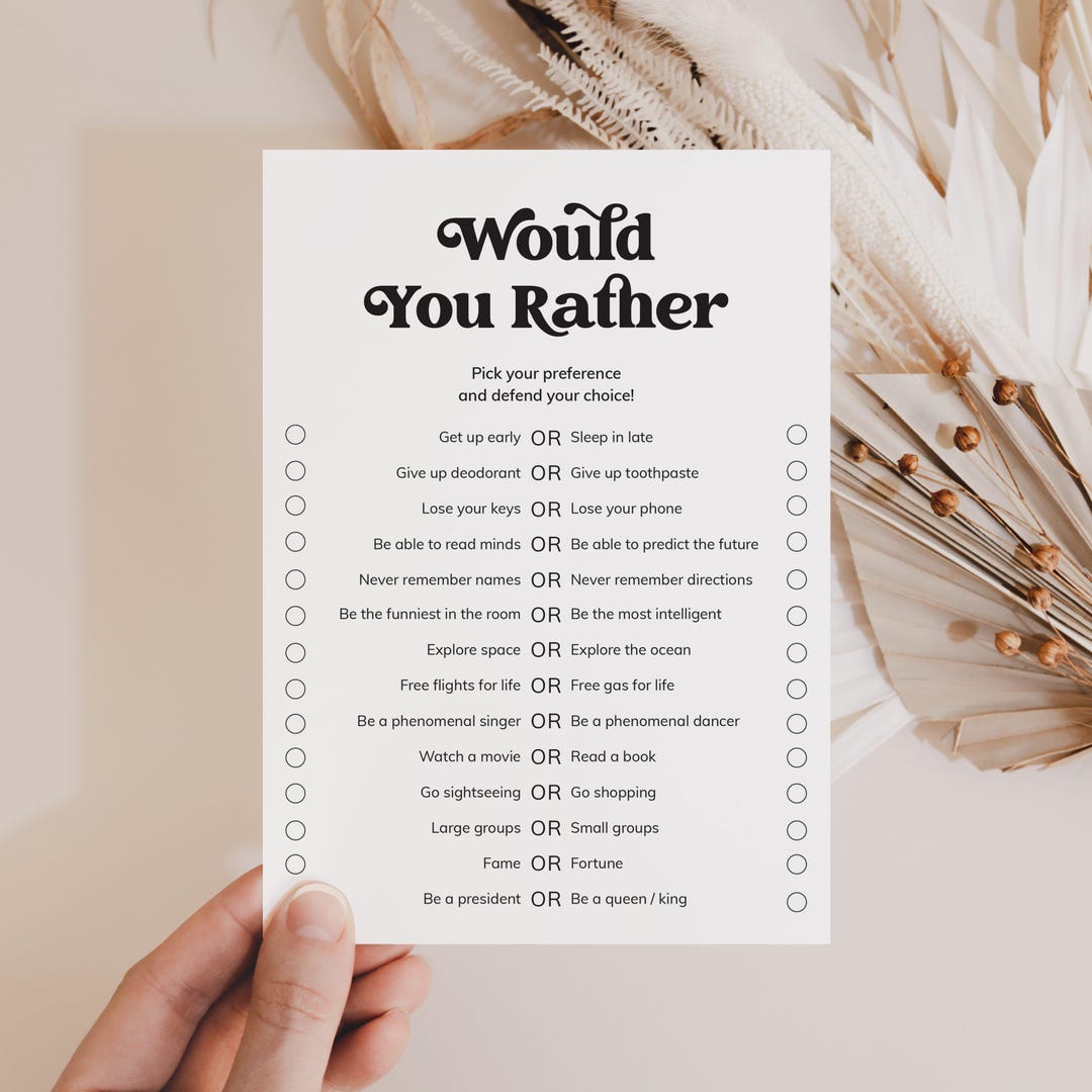 Would You Rather Game Printable Ice Breaker Game This or That Questions ...