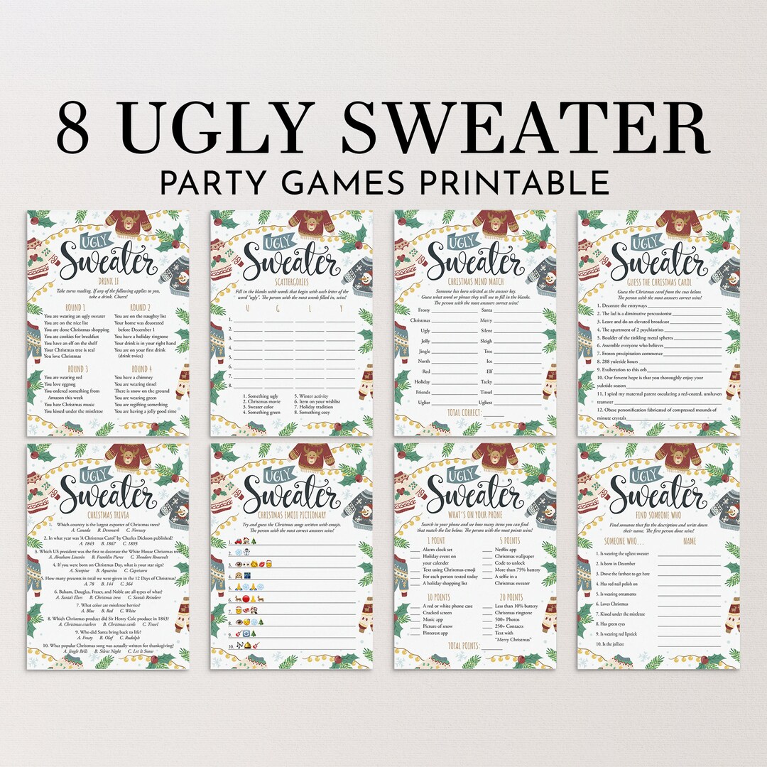Ugly Christmas Sweater Games Printable Ugly Sweater Christmas Party ...