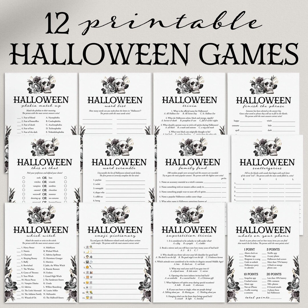 Gothic Halloween Games Bundle Printable Black Halloween Party Games ...