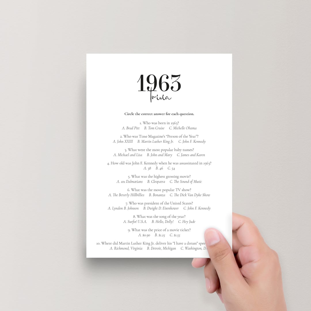 1963 Quiz Printable Fun Facts About 1963 Trivia (Instant Download) - Etsy