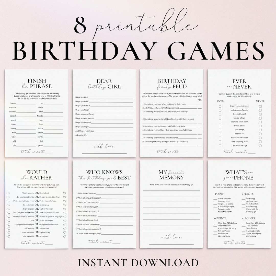 Birthday Games for Her Adult Birthday Party Games Printable Who Knows ...